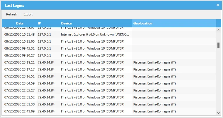 Last Logins - LogicalDOC Documentation